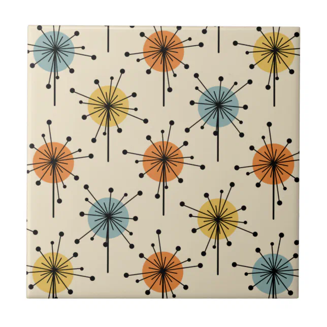 Sputnik Starburst Flowers Retro Ceramic Tile | Zazzle