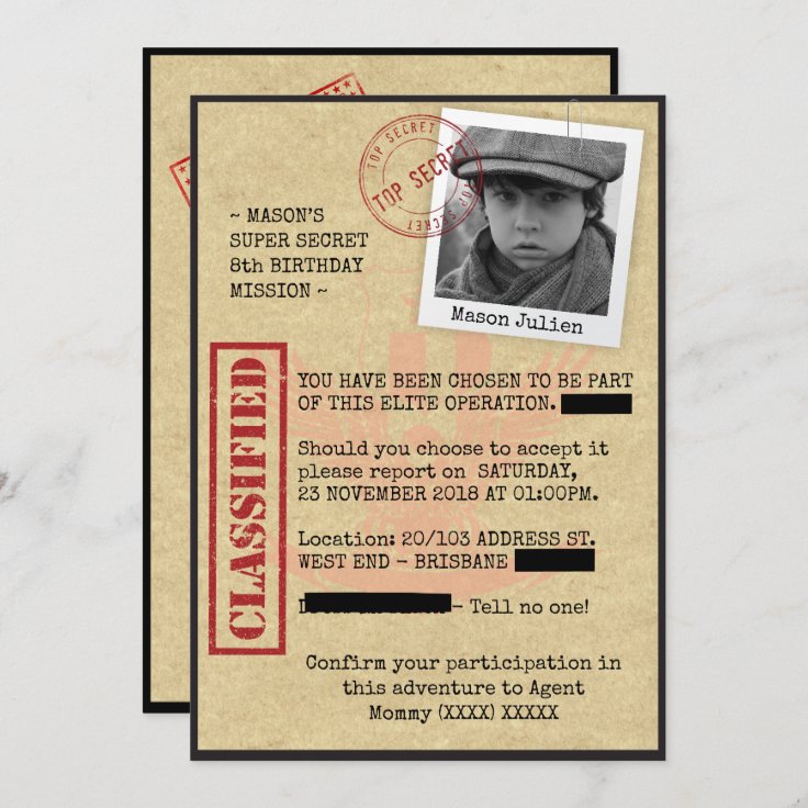 Spy birthday party invitation | Zazzle