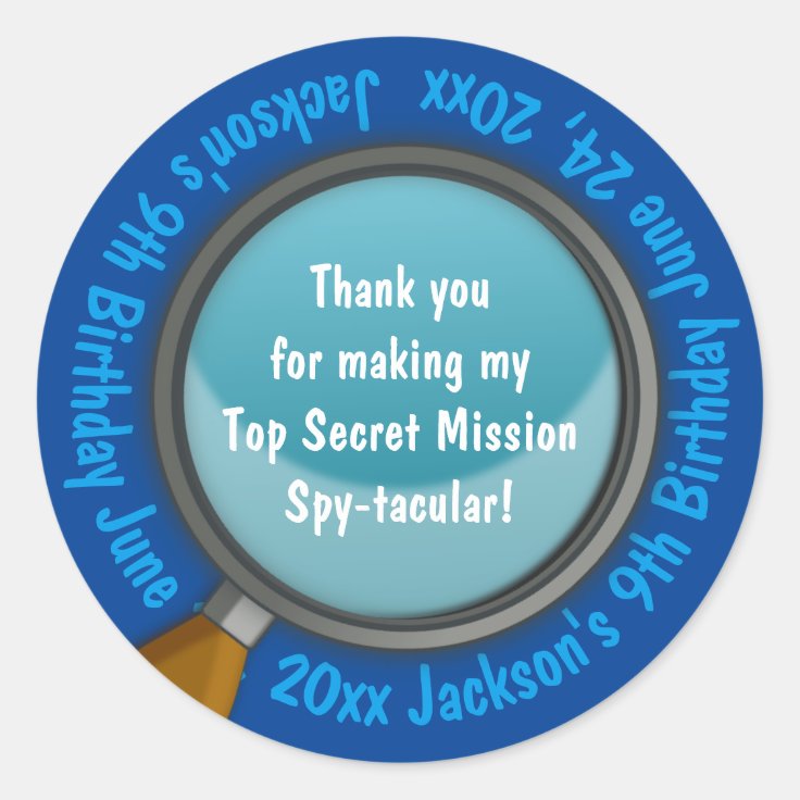 Spy / Secret / Special Agent Birthday Party Favor Classic Round Sticker ...