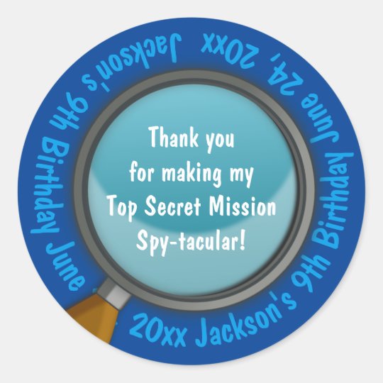 Spy / Secret / Special Agent Birthday Party Favor Classic Round Sticker ...