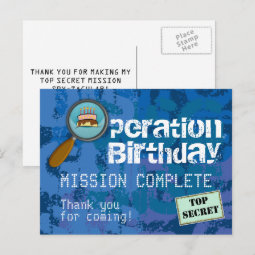 Spy / Secret / Special Agent Birthday Thank You Postcard | Zazzle