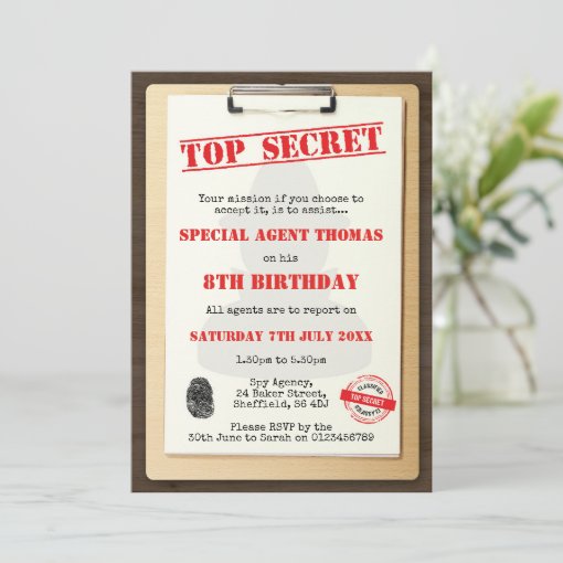 Spy themed birthday party invitation | Zazzle