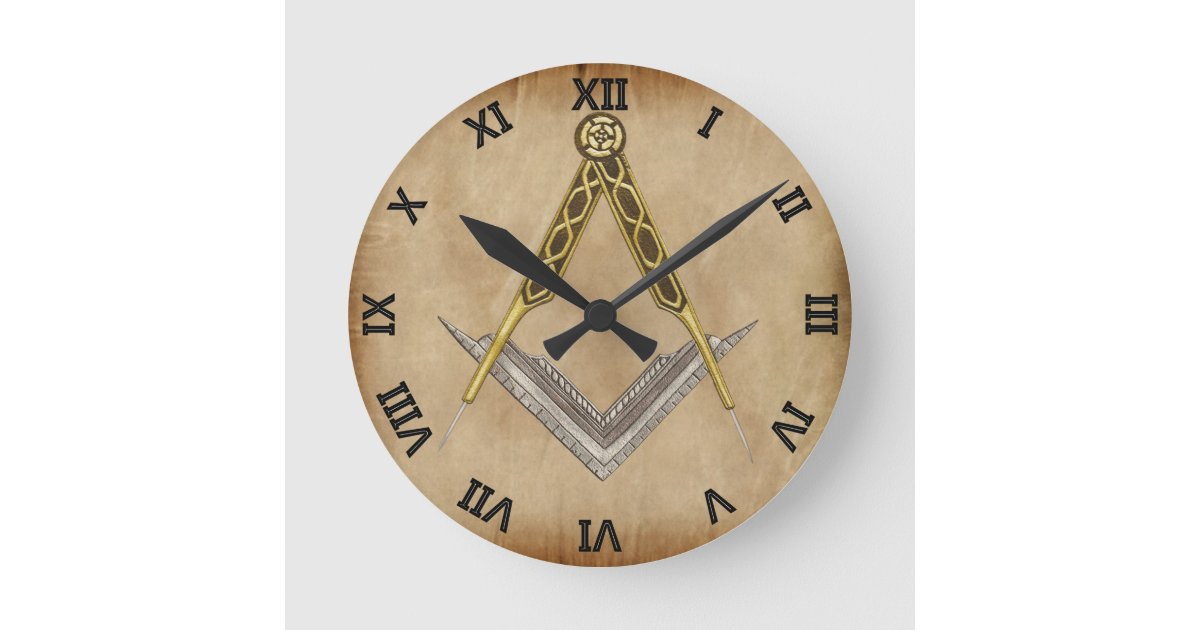 Square and Compass with All Seeing Eye Round Clock | Zazzle