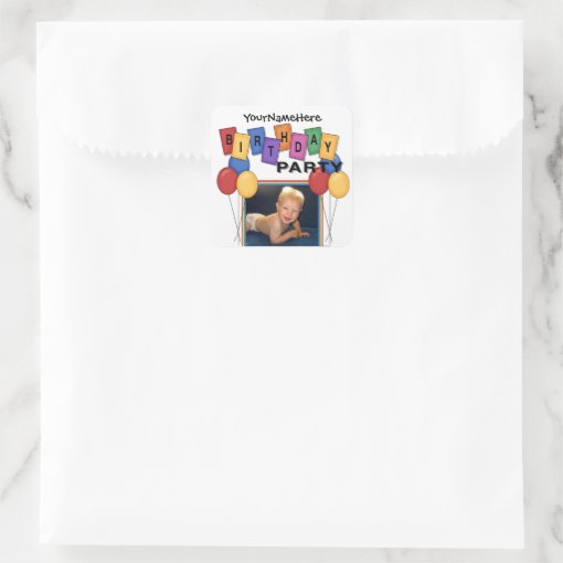 Square Birthday Party Photo Stickers | Zazzle