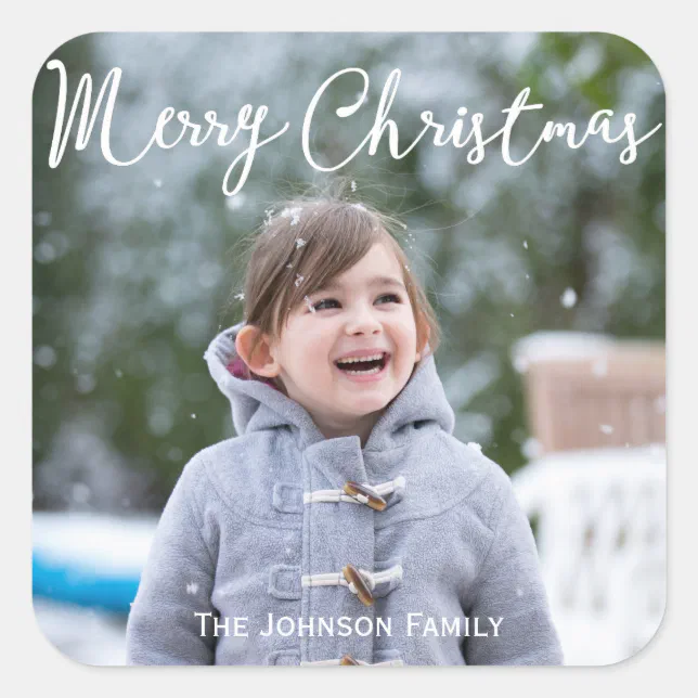 Square Christmas Greetings Stickers Add Photo | Zazzle
