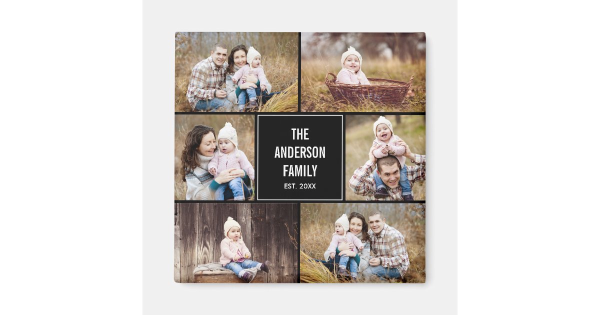 Square Collage Personalized Photo Magnet | Zazzle