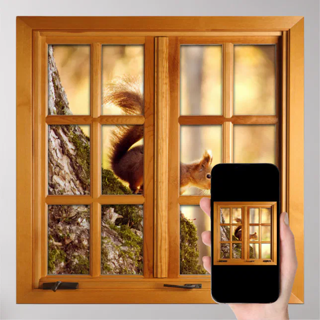 Square Faux Window Illusion - Squirrel Poster | Zazzle