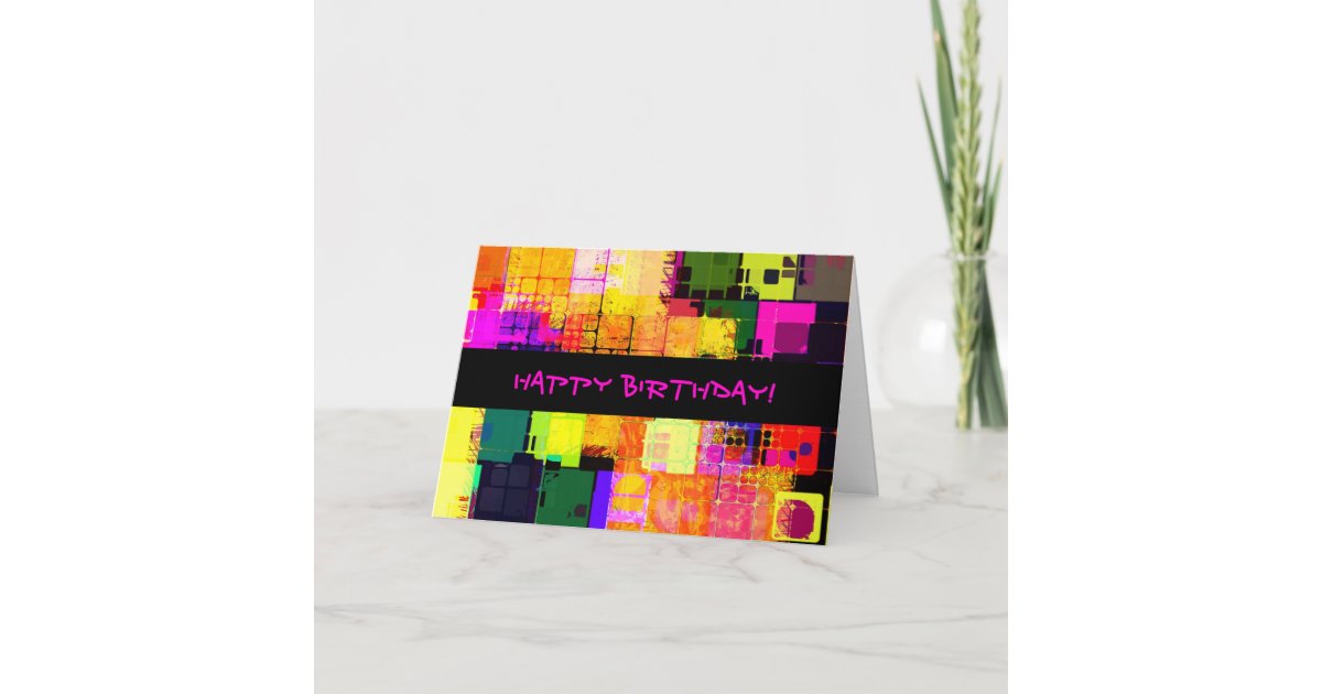 Square Geometric Happy Birthday Card | Zazzle