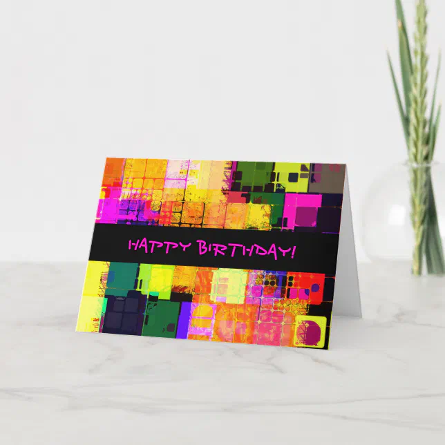 Square Geometric Happy Birthday Card | Zazzle