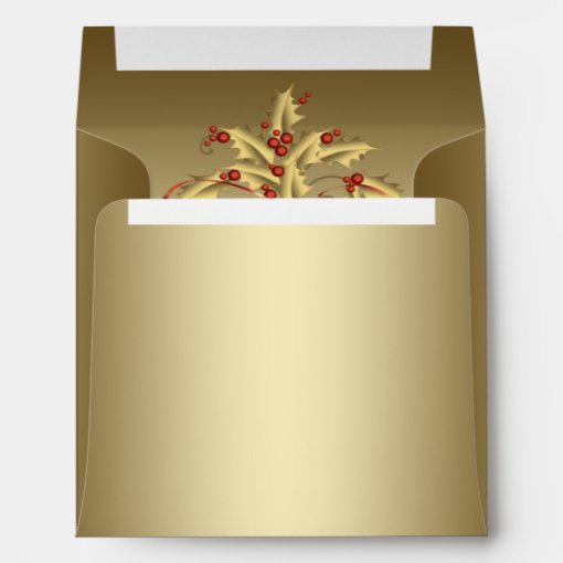 Square Gold Holly Christmas Envelopes | Zazzle
