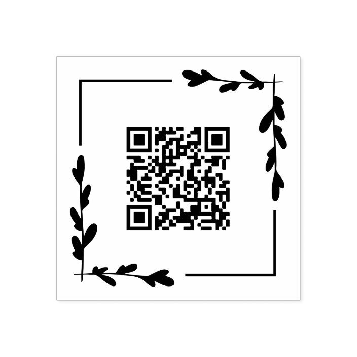 Square Greenery Frame Your QR Code Rubber Stamp | Zazzle.com