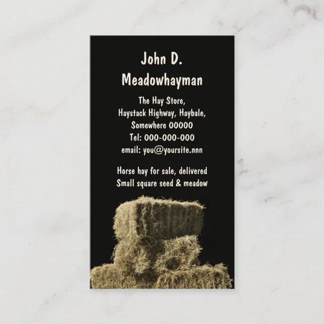 Square hay bales in a stack black background business card | Zazzle
