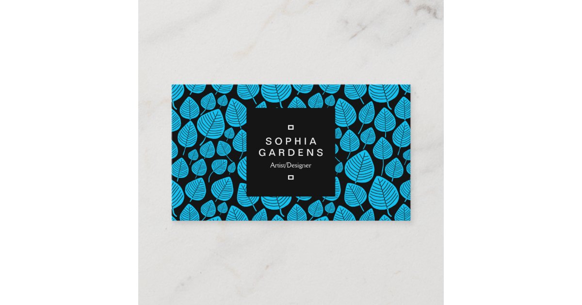 Square Label 01a - Leaf pattern 02 - Sky Blue Business Card | Zazzle