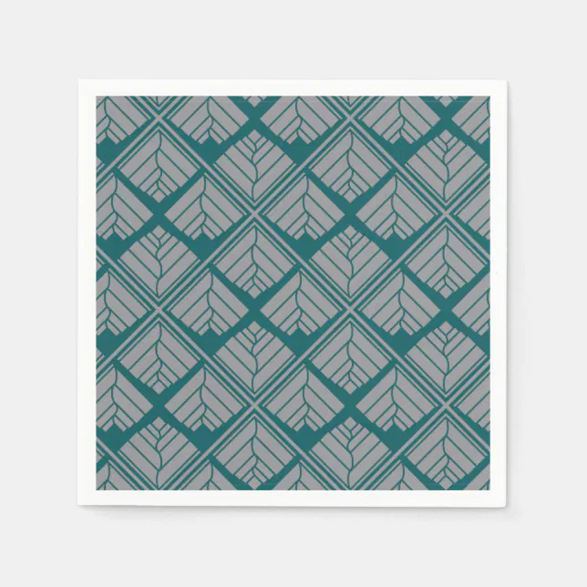 Square Leaf Pattern Teal Neutral Paper Napkins | Zazzle