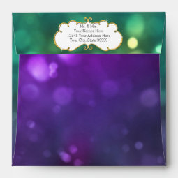 Square Peacock Color Bokeh Gold Glitter Sparkle Envelope | Zazzle