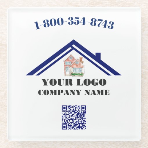 Square Personalized Custom Logo QR Code Glass Coaster | Zazzle