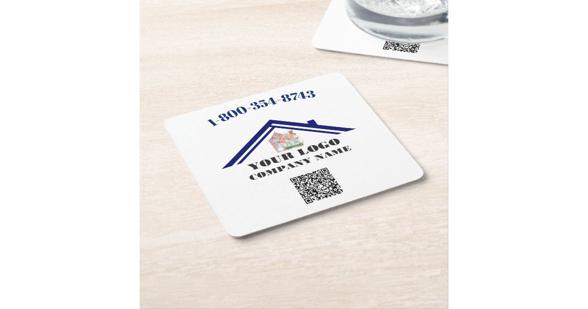 Square Personalized Custom Logo QR Code Paper Coaster | Zazzle