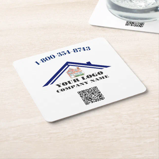 Square Personalized Custom Logo QR Code Paper Coaster | Zazzle