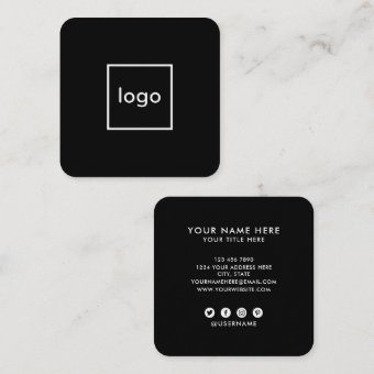 Square professional black add your custom logo square business card ...