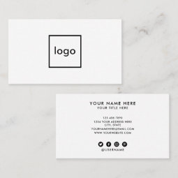 Square professional white add your custom logo business card | Zazzle