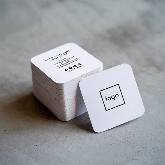 Square professional white add your custom logo square business card ...