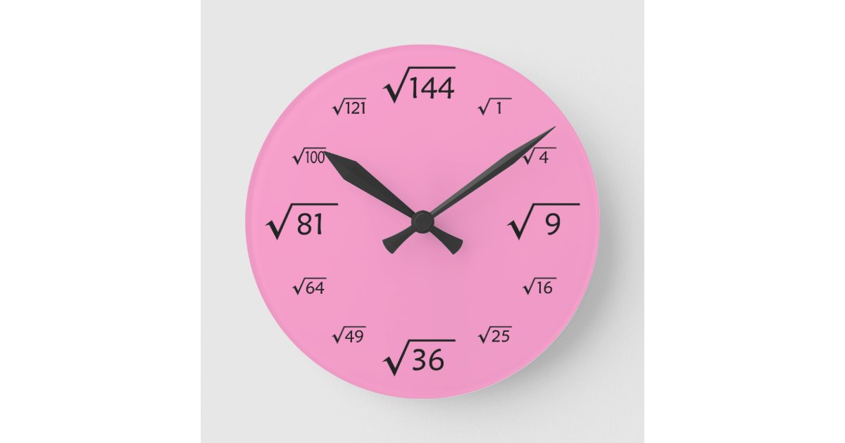 Square Root Wall Clock (Pink/Black) | Zazzle