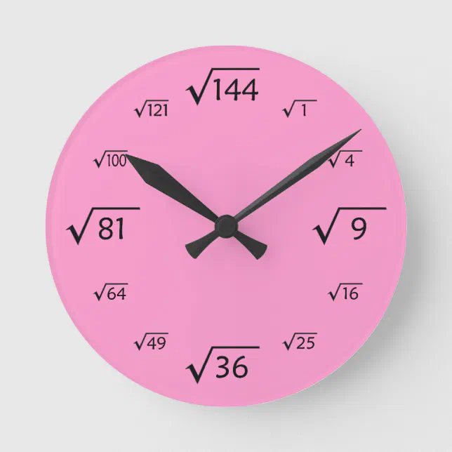 Square Root Wall Clock (Pink/Black) | Zazzle