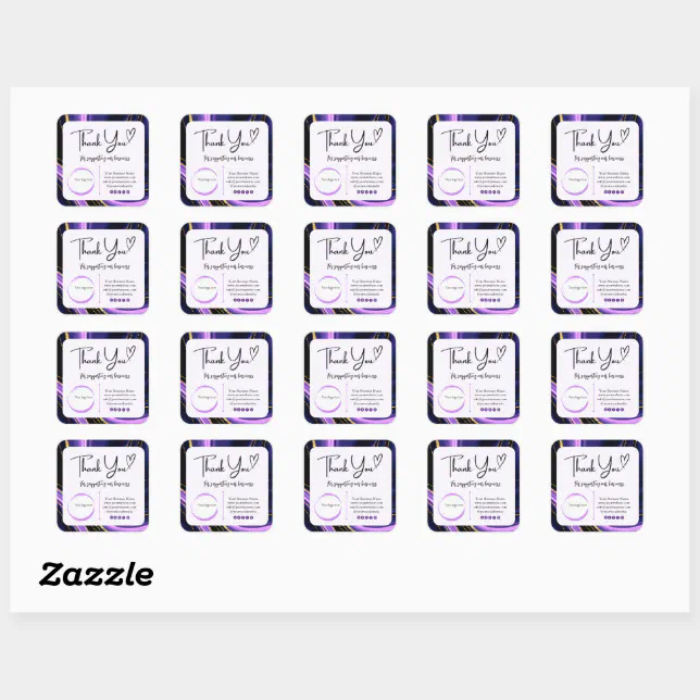 Square Thank You Business Stickers - Marble Design | Zazzle