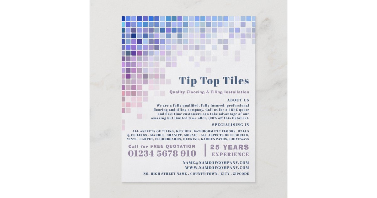 Square Tiles, Floorer, Tile Installer Advertising Flyer | Zazzle