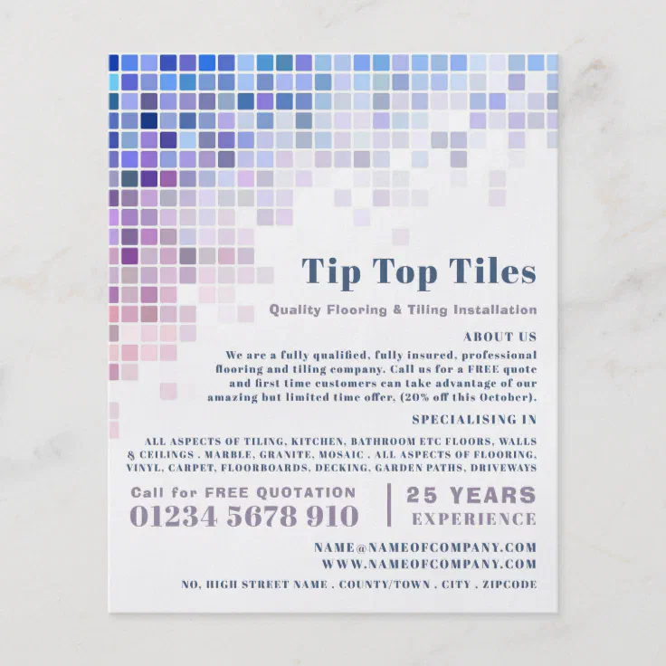 Square Tiles, Floorer, Tile Installer Advertising Flyer | Zazzle