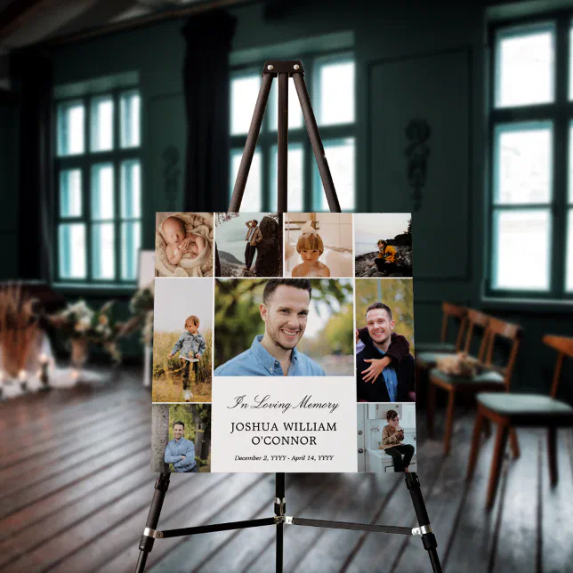Square White 9 Photo Collage In Loving Memory Foam Board | Zazzle