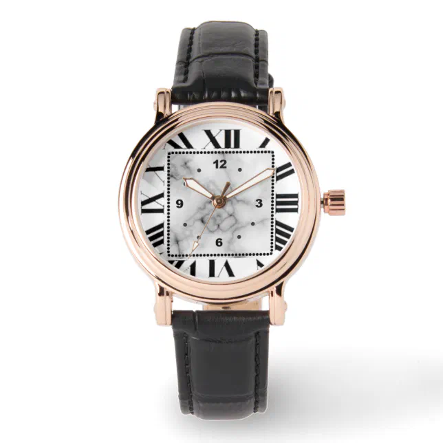 square women's leather watch marble face | Zazzle