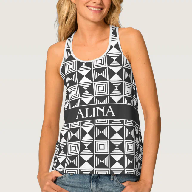 Squares & Triangles Black White Minimal Pattern Tank Top | Zazzle