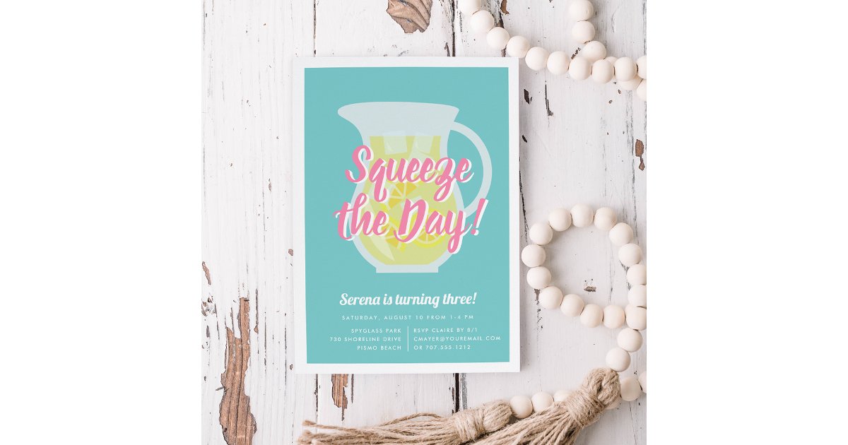 Squeeze the Day Lemonade Birthday Party Invitation | Zazzle