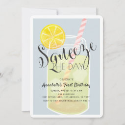 Squeeze the Day Lemonade Jar 1st Birthday Invitation | Zazzle