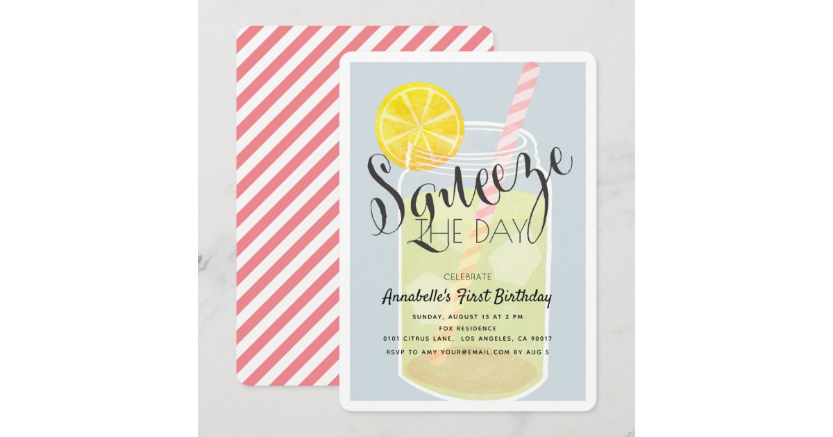 Squeeze the Day Lemonade Jar 1st Birthday Invitation | Zazzle