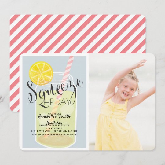 Squeeze the Day Lemonade Jar Birthday Photo Invitation | Zazzle.com