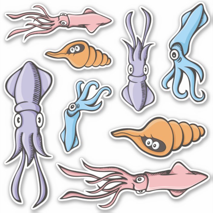 Squid Cartoons Sticker Set | Zazzle.com
