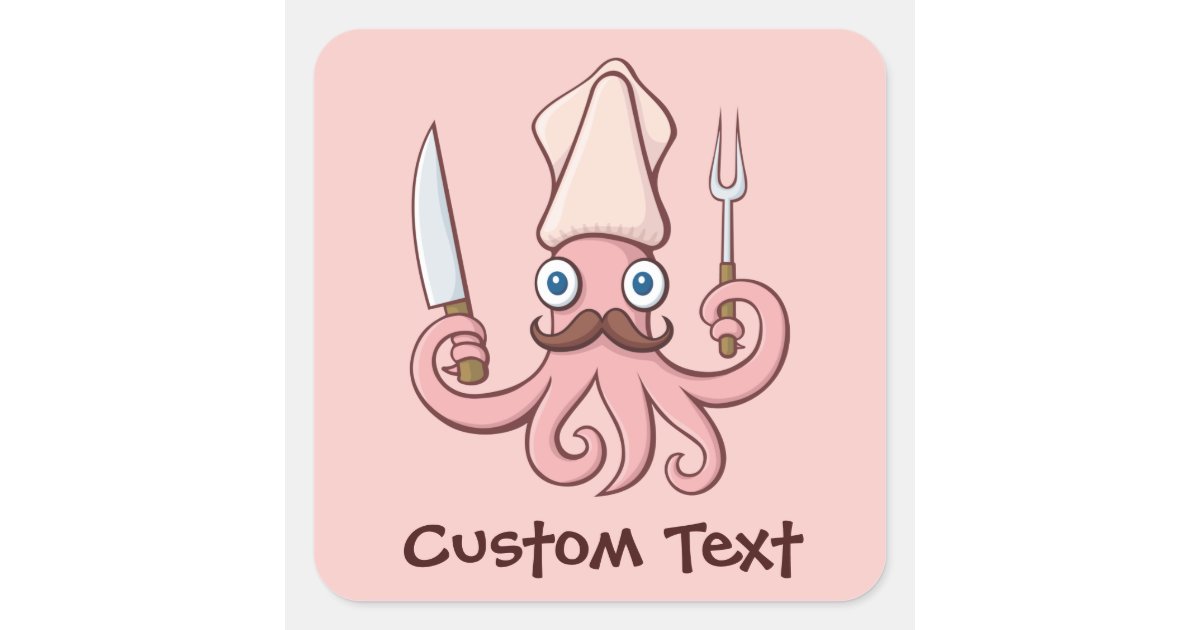 Squid Chef Cartoon Square Sticker | Zazzle
