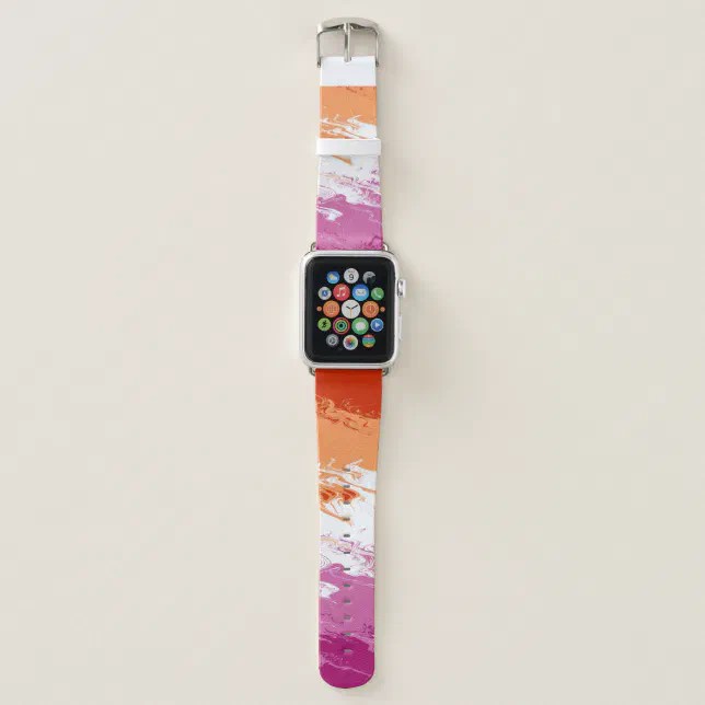 Squiggly Trippy Abstract Lesbian Pride Flag Apple Watch Band | Zazzle
