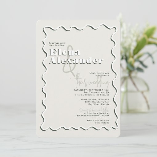 Squiggly Wavy Green RSVP QR Code Wedding Invitation | Zazzle