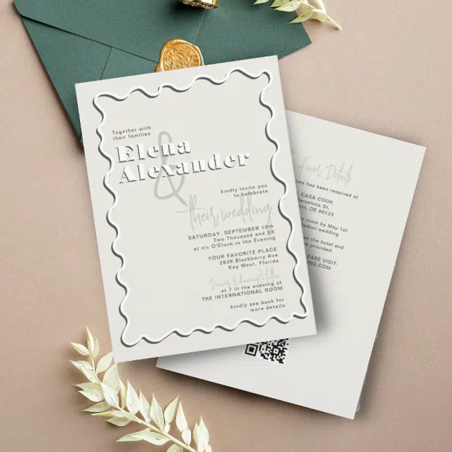 Squiggly Wavy Green RSVP QR Code Wedding Invitation | Zazzle
