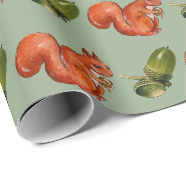 Squirrel and Acorn Wrapping Paper | Zazzle