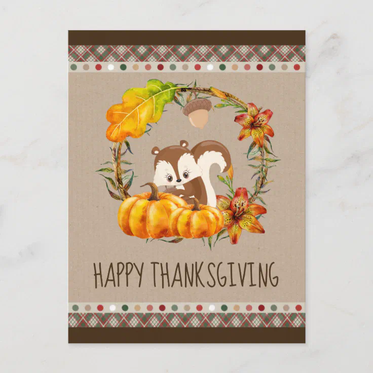 Squirrel and Pumpkins Happy Thanksgiving Holiday Postcard | Zazzle