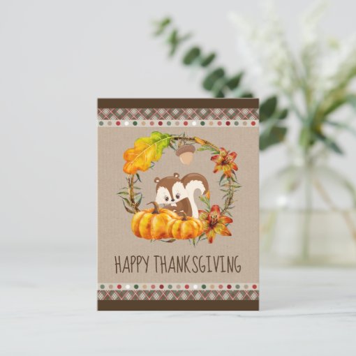 Squirrel and Pumpkins Happy Thanksgiving Holiday Postcard | Zazzle