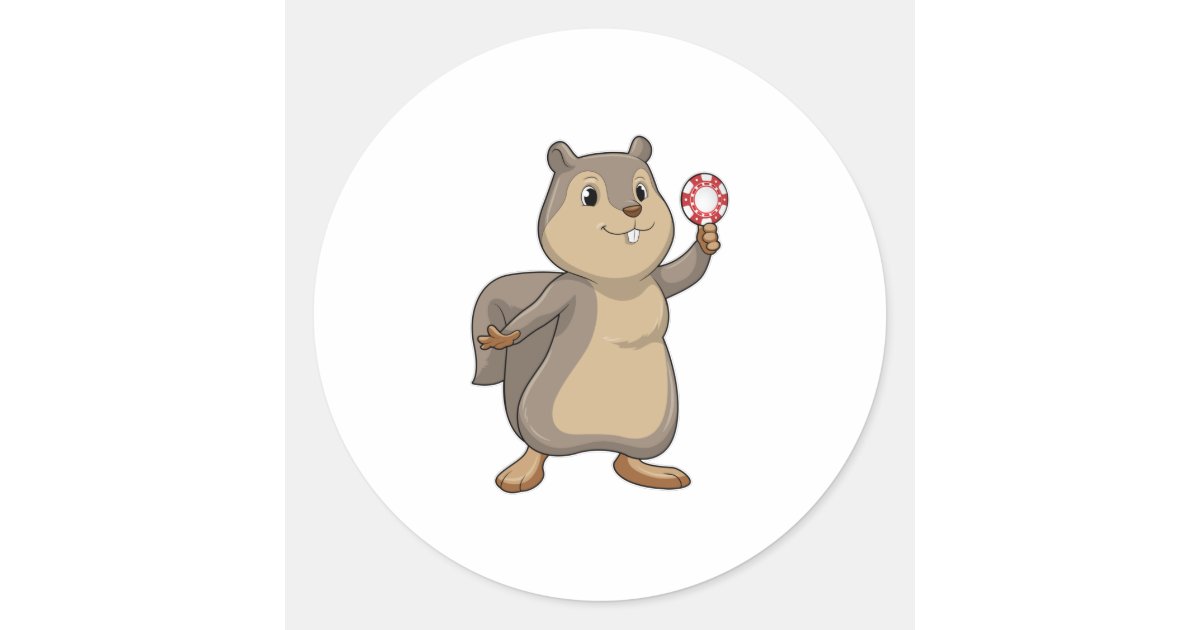 Squirrel at Poker with Poker chips Classic Round Sticker | Zazzle