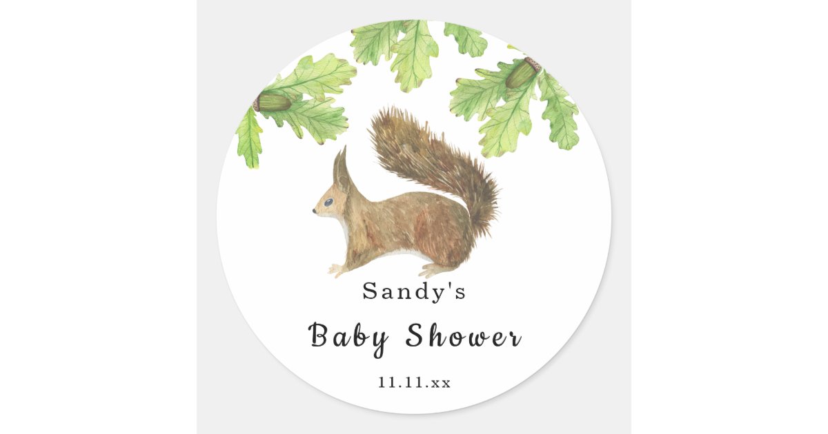 Squirrel - Baby Shower Classic Round Sticker | Zazzle