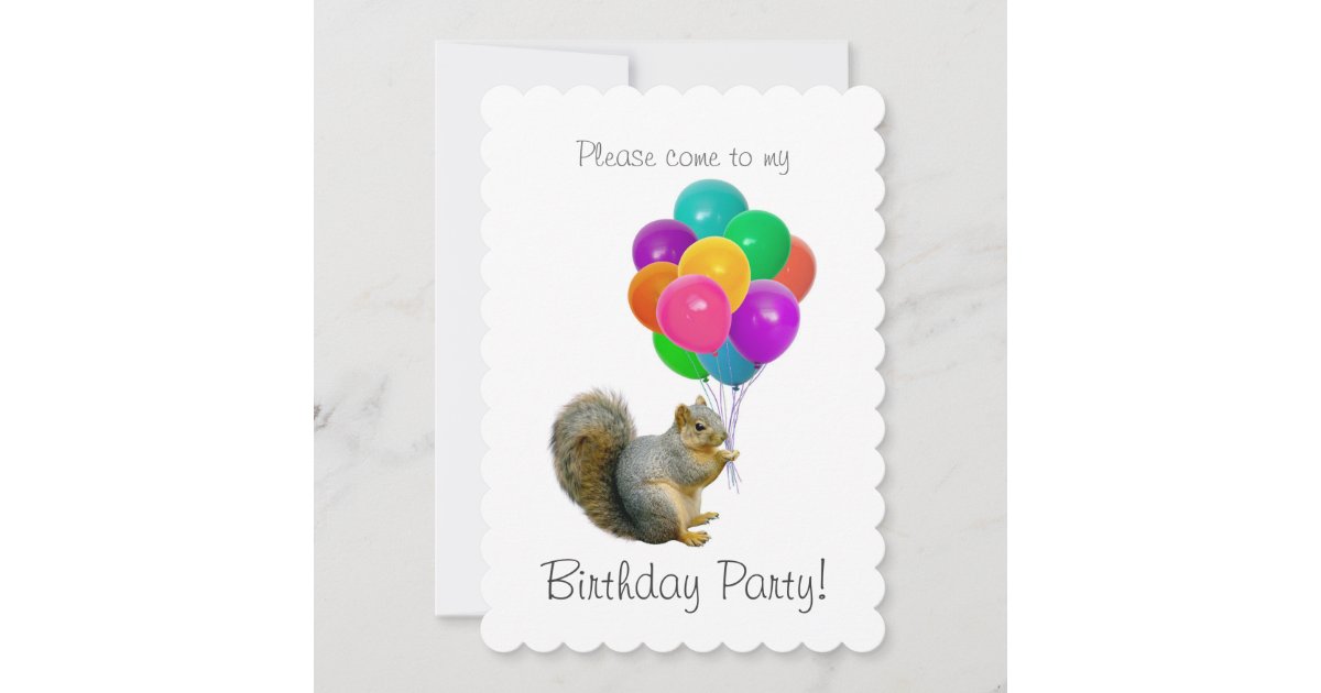 Squirrel Balloons Birthday Party Invitation | Zazzle