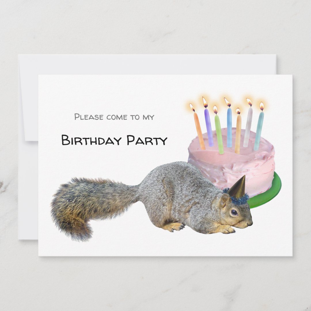 Squirrel Birthday Cake Birthday Party Invitation | Zazzle