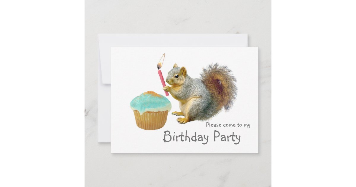 Squirrel Candle Birthday Party Invitation | Zazzle